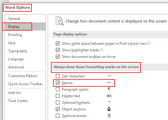Display Spaces In Word